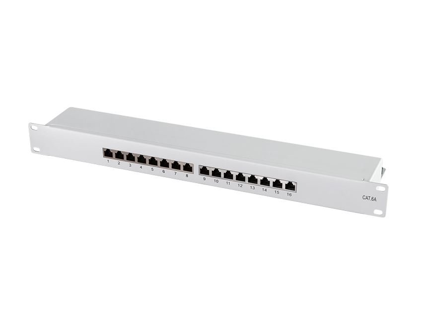 Cat.6A patch panel 16-port STP, grey, fully shielded - TILBEHØR ...