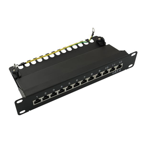 Patch panel 10" Cat.6 12-port shielded, black - TILBEHØR - INphone.dk
