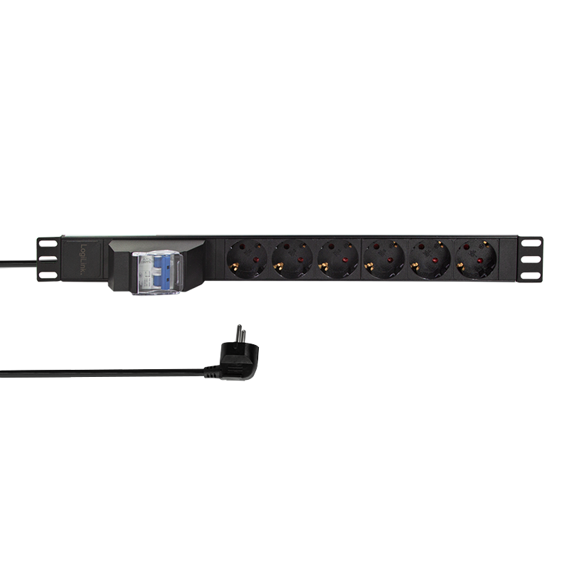 LogiLink 19" PDU 6-way, with 2 pole circuit breaker - * - INphone.dk